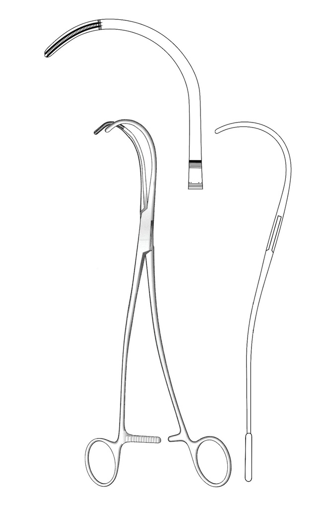 Pinza vascular Debakey, curva, punta dentada - longitud = 25 cm / 10 ...